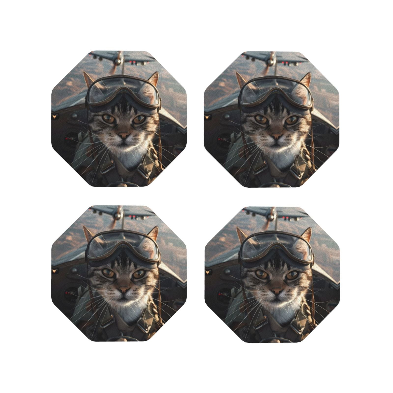 Coasters Set of 4 - Pilot Cat In Vintage Plane Drink Coasters for ...