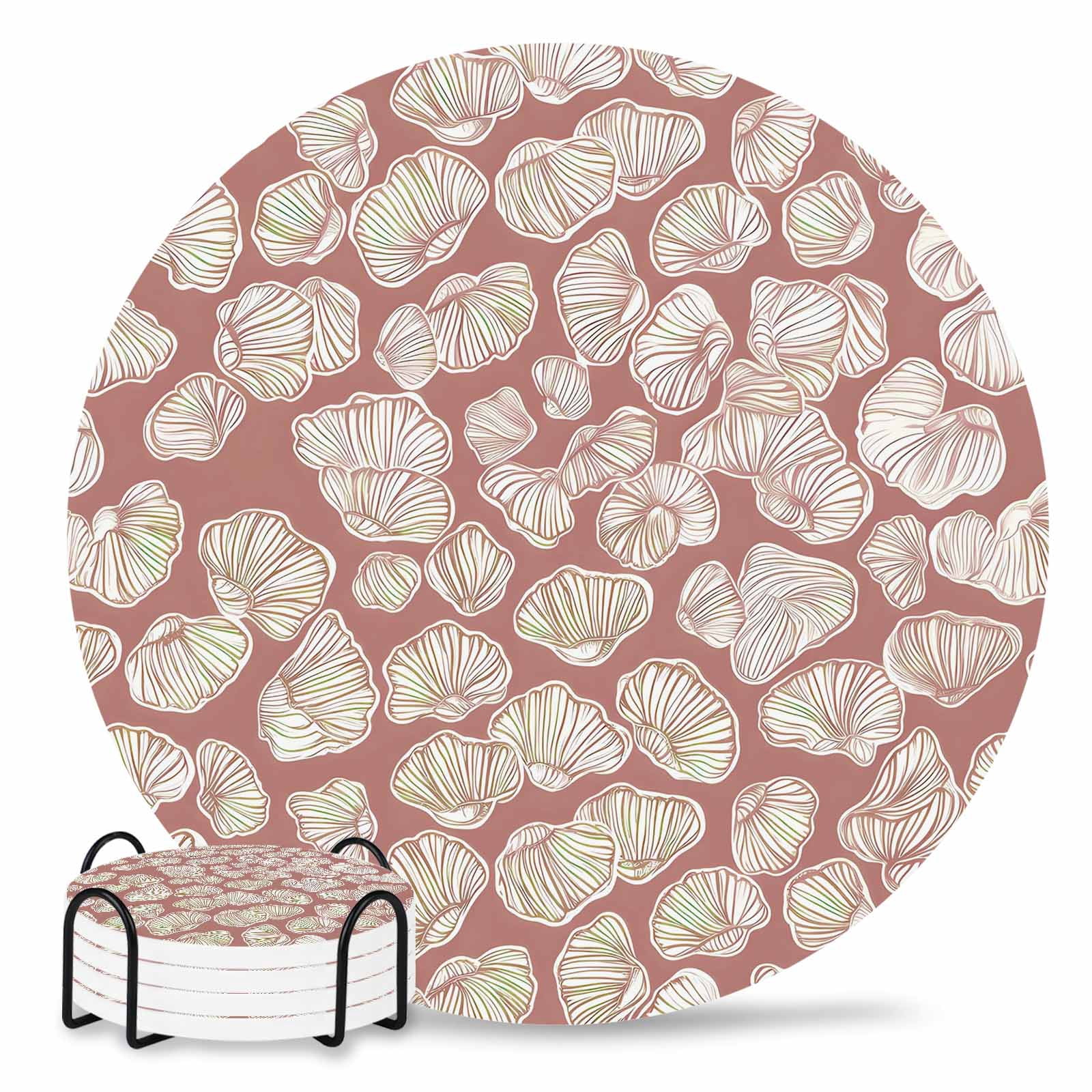 Coasters Set of 4 Pink Conch Shell Drink Coasters with Holder Absorbent ...