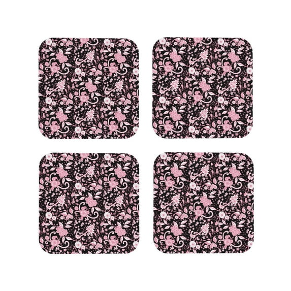 Coasters Set of 4 - Pink Leaves Daisies Flowers Drink Coasters for ...