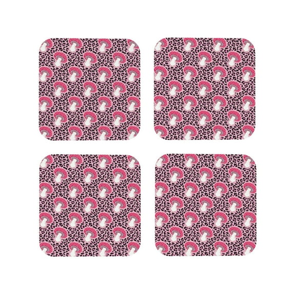 Coasters Set of 4 - Pink Leopard Print Mushroom Drink Coasters for ...