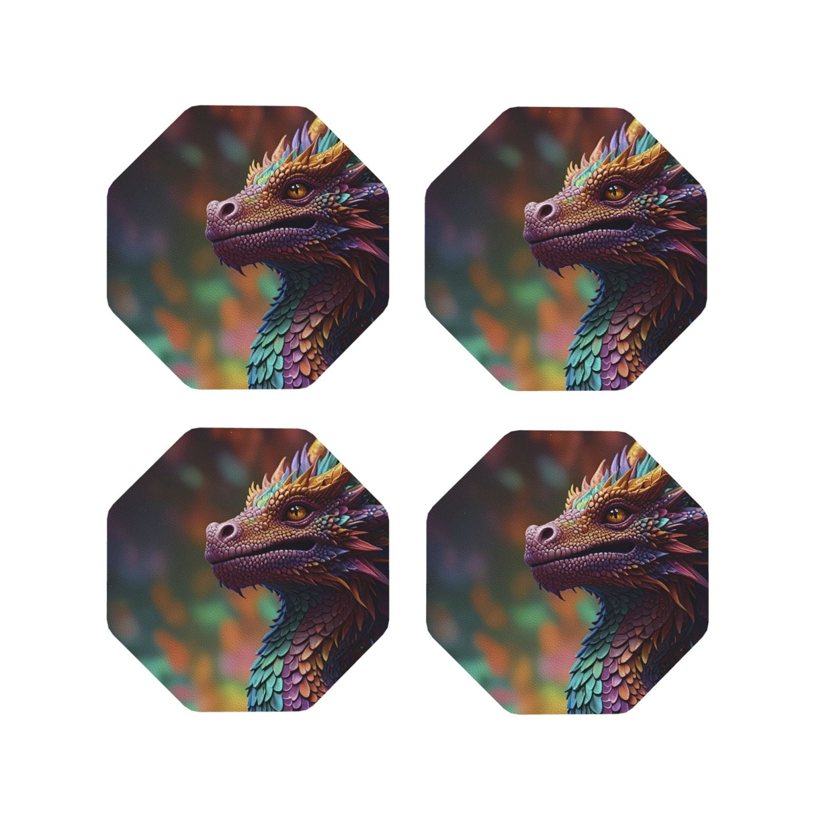 Coasters Set of 4 - Rainbow Scales Fantasy Dragon Drink Coasters for ...