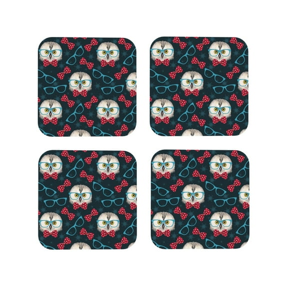 Coasters Set of 4 - Red Bow Blue Glasses Owl Drink Coasters for ...
