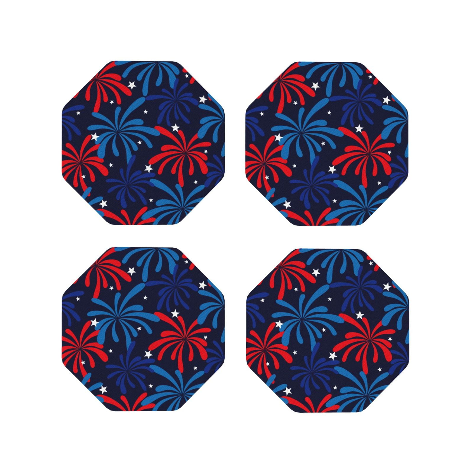 Coasters Set of 4 - Red White Blue Fireworks Drink Coasters for ...