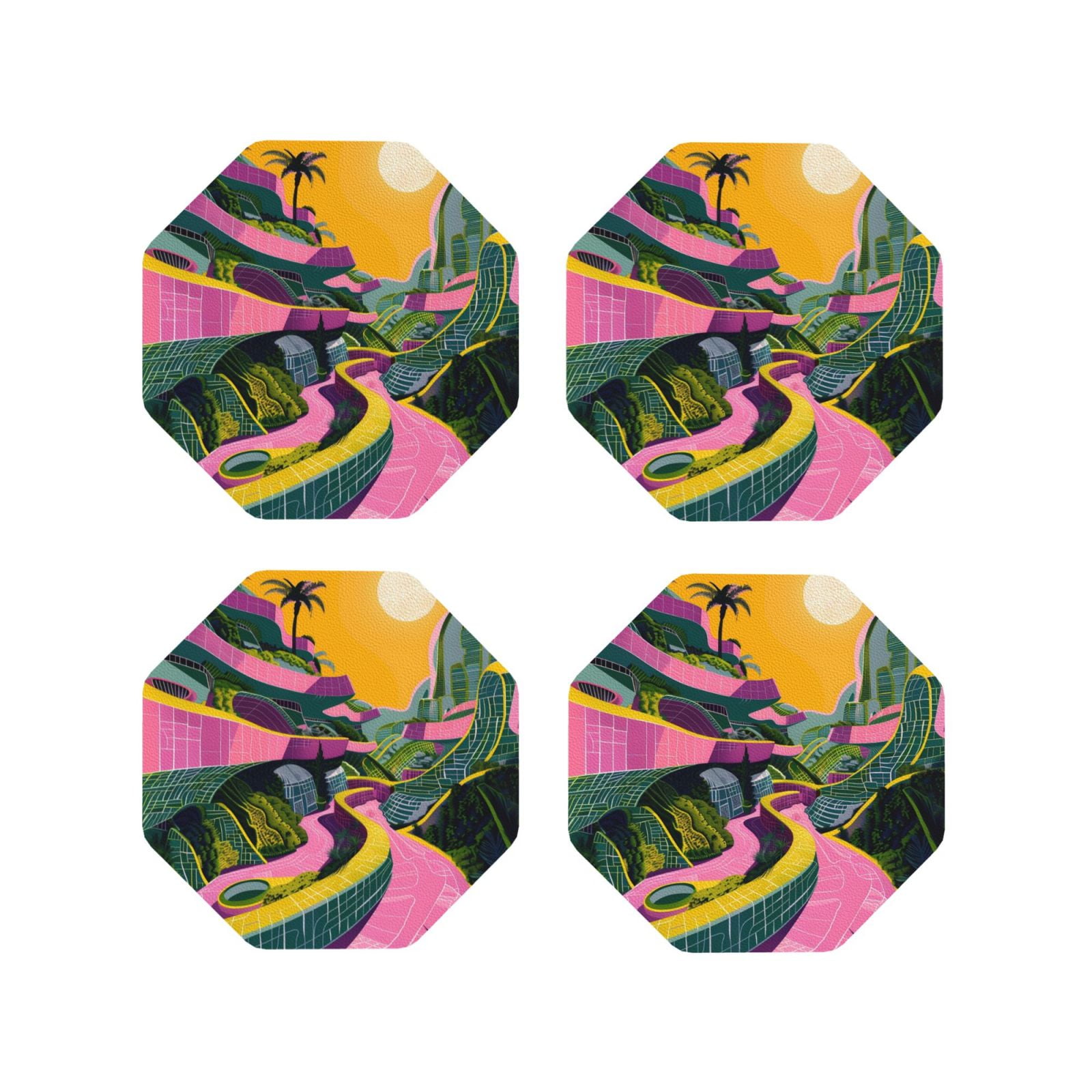 Coasters Set of 4 - Retro Futuristic Landscape Drink Coasters for ...