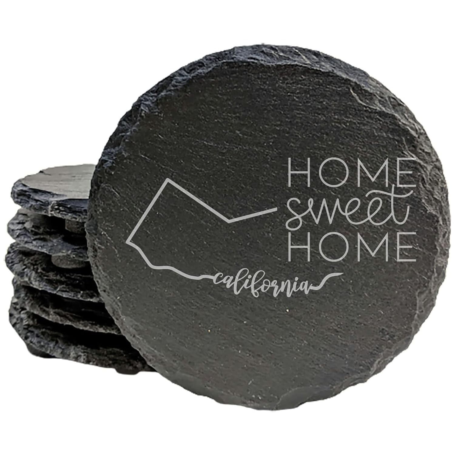 Coasters Set of 4 - Round 4" with California Design, 'Home Sweet Home ...