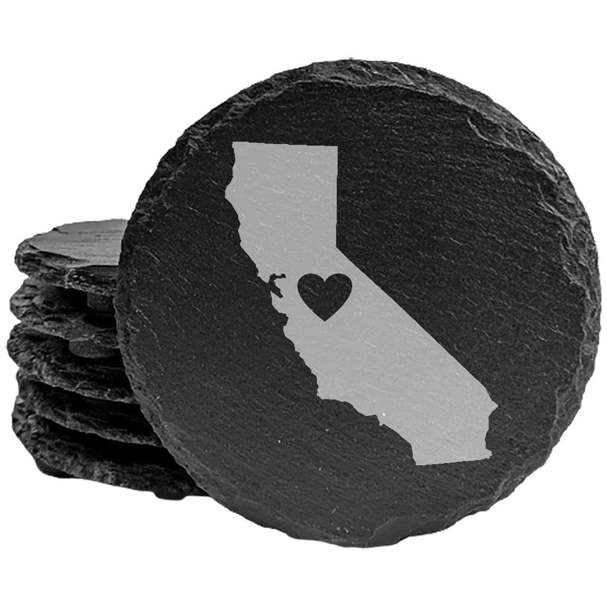 Coasters Set of 4, Round 4" with California Heart Design, Laser Etched ...