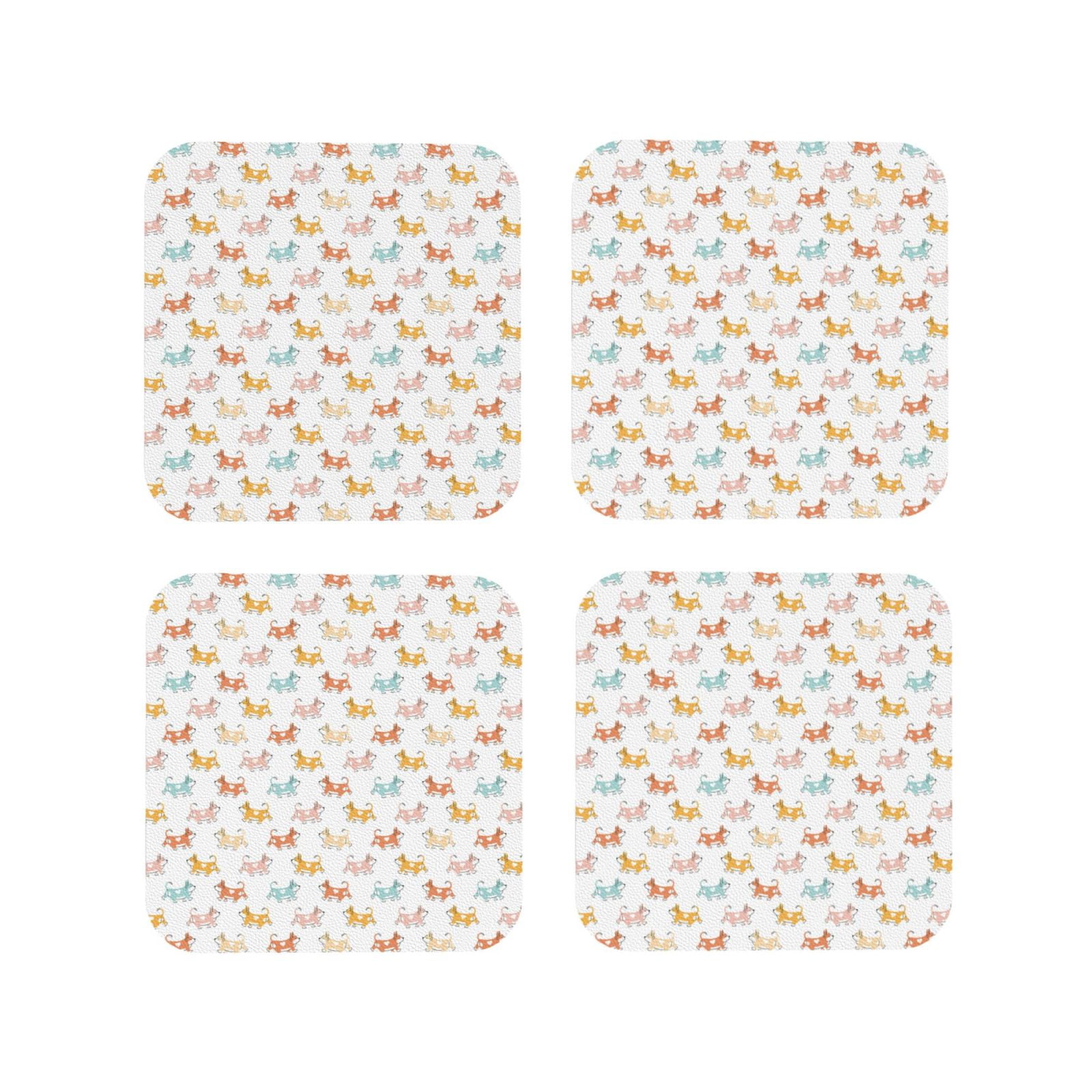Coasters Set of 4 - Simple Drawing Colorful Cute Corgi Drink Coasters ...