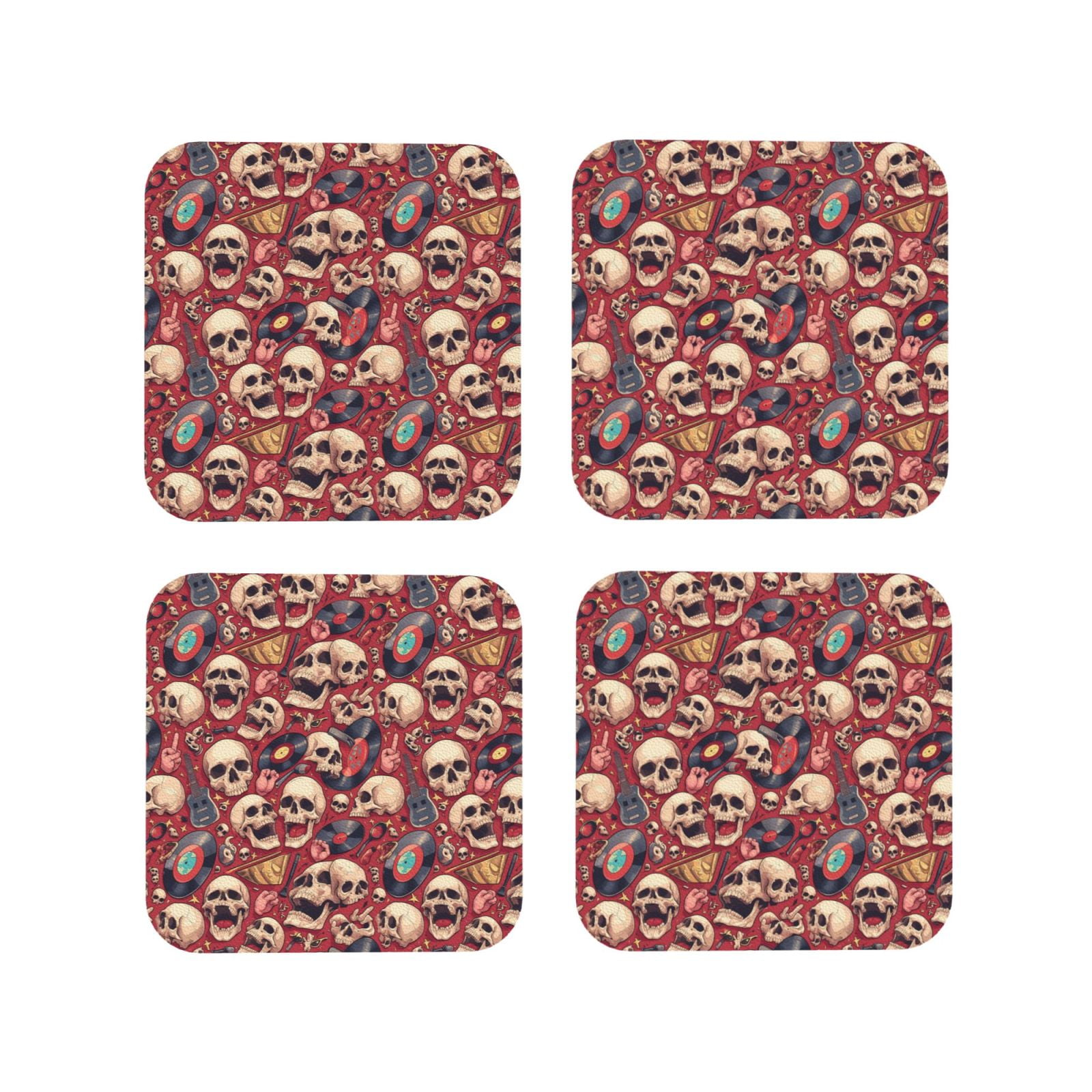 Coasters Set of 4 - Skull record Guitar music Drink Coasters for ...