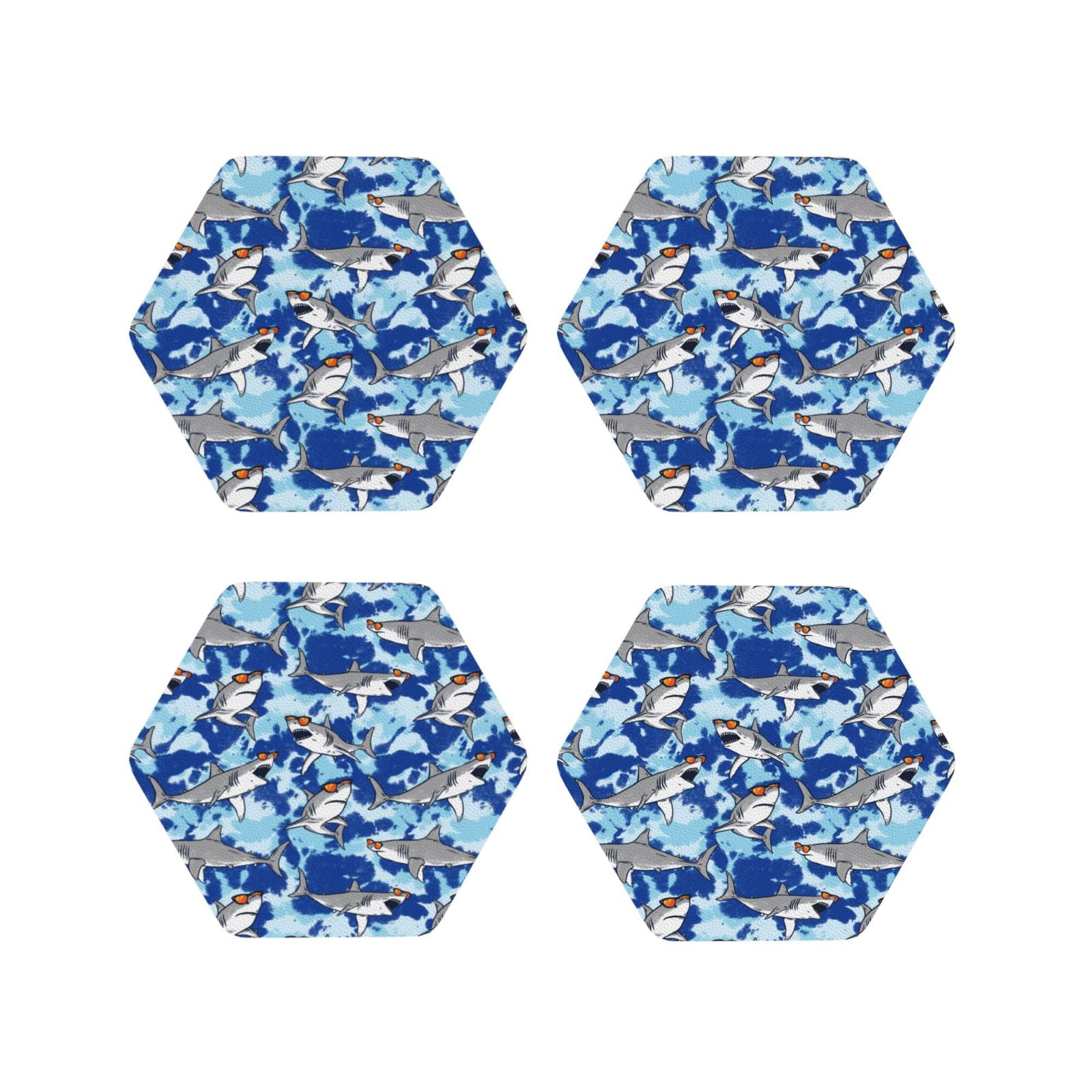 Coasters Set of 4 - Spectacled Great White Shark Drink Coasters for ...