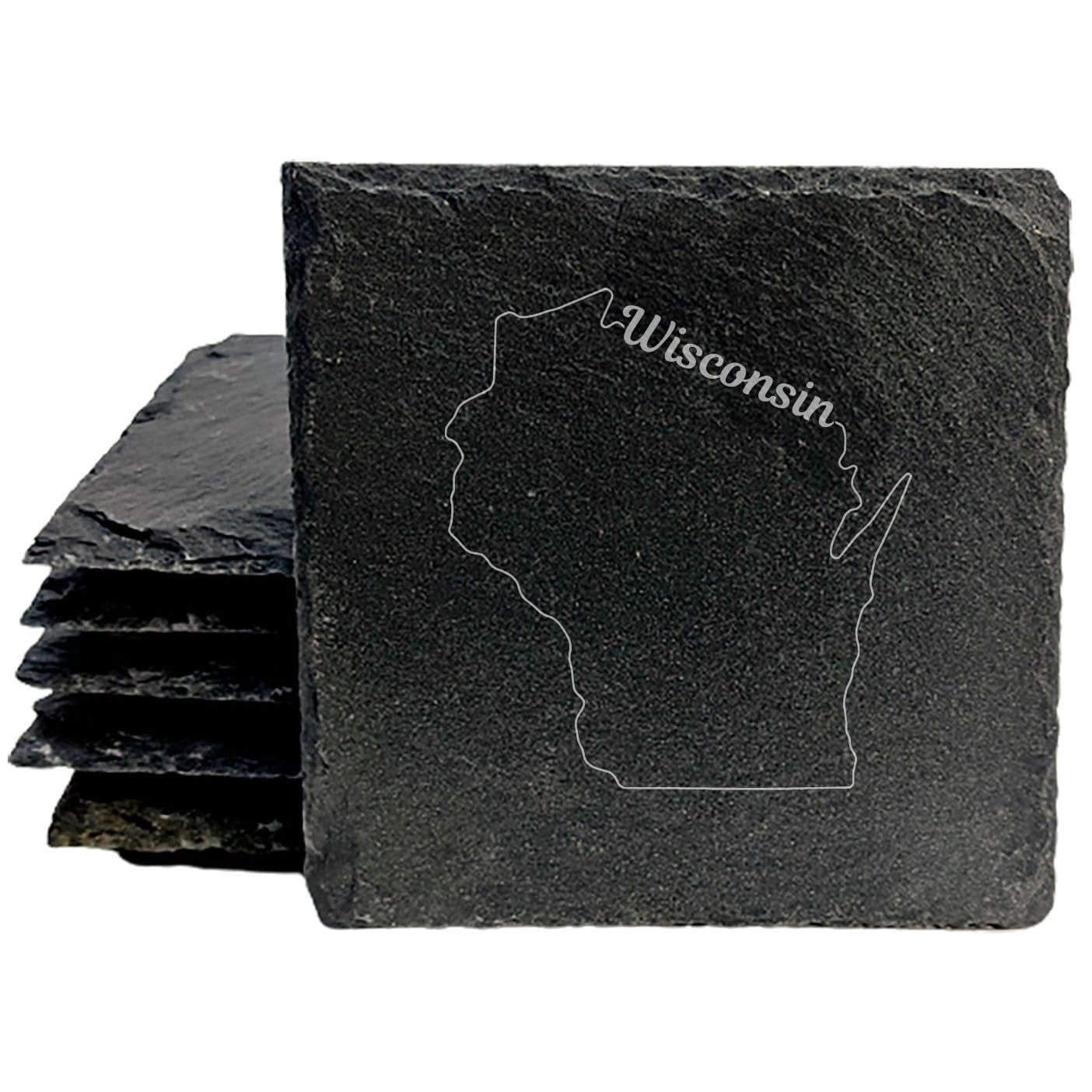Coasters Set of 4, Square 4" with Wisconsin State Outline Design, Laser ...