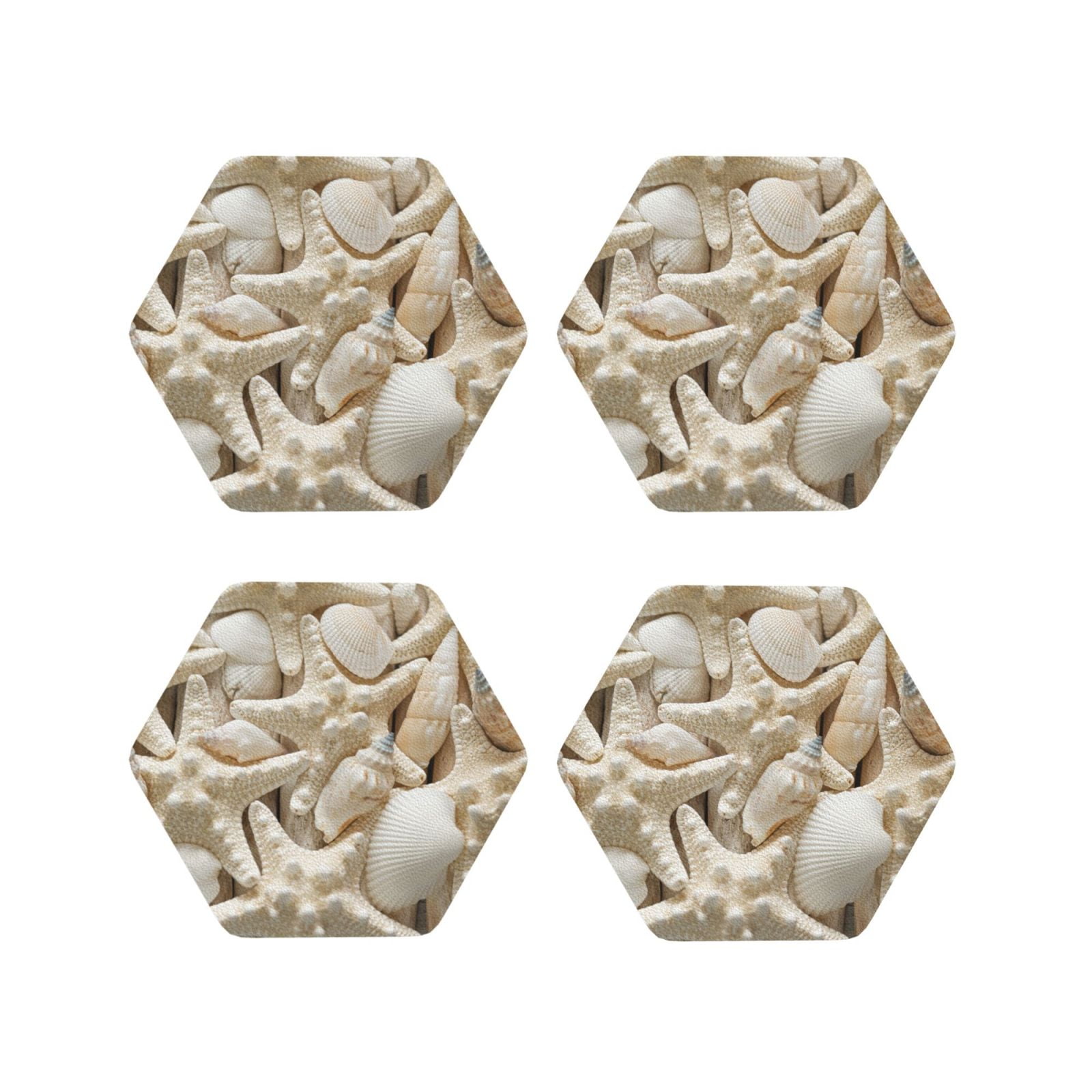Coasters Set of 4 - Starfish and Sea Shells Drink Coasters for Tabletop ...