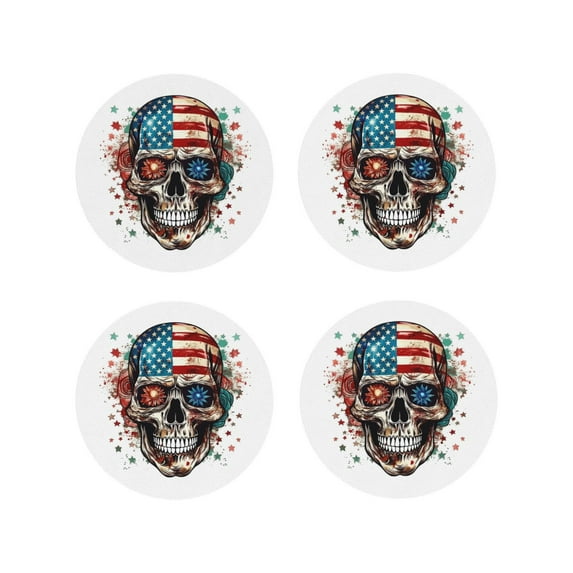 Coasters Set of 4 - Sugar Skull with USA Flag Drink Coasters for ...