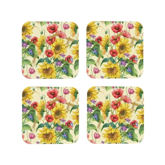 Coasters Set of 4 - Sunflower Cornflower Poppy Drink Coasters for ...