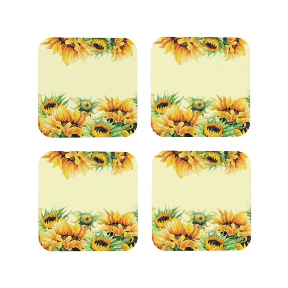 Coasters Set of 4 - Sunflowers Yellow Background Drink Coasters for ...