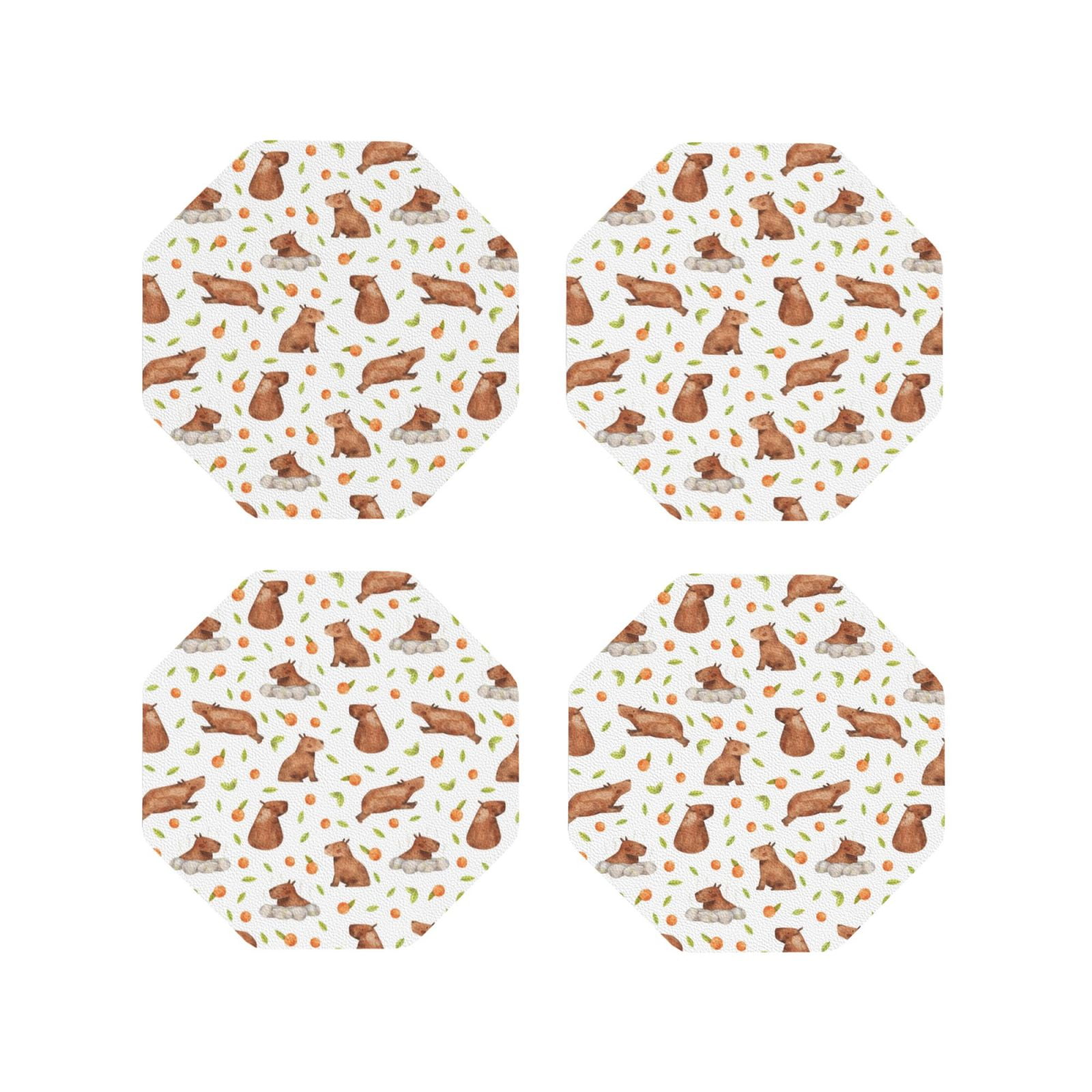 Coasters Set of 4 - Tangerine Capybara Print Drink Coasters for ...