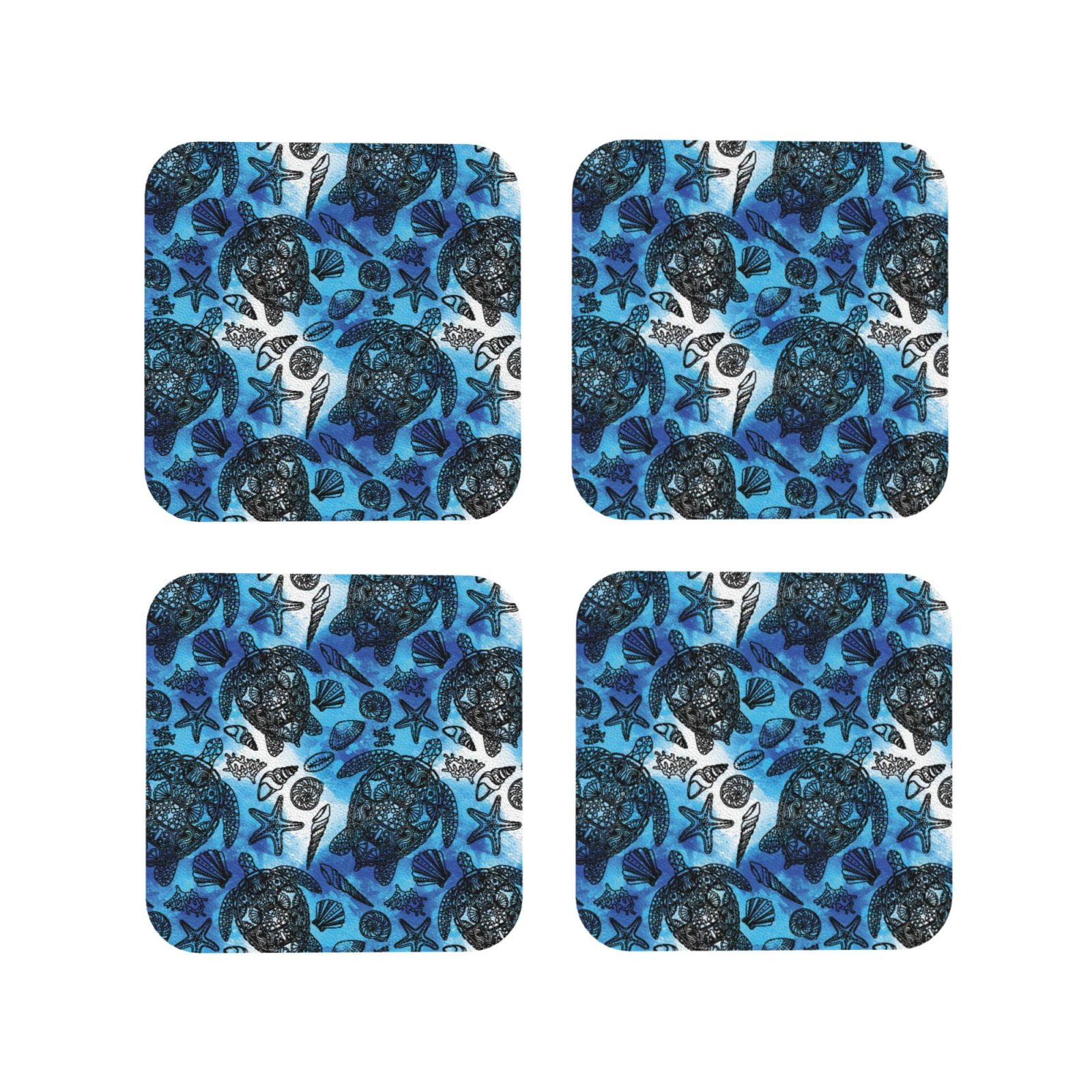 Coasters Set of 4 - Turtle Shell Starfish Coral Drink Coasters for ...