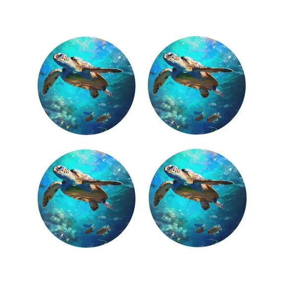 Coasters Set of 4 - Underwater Fish Turtle Drink Coasters for Tabletop ...