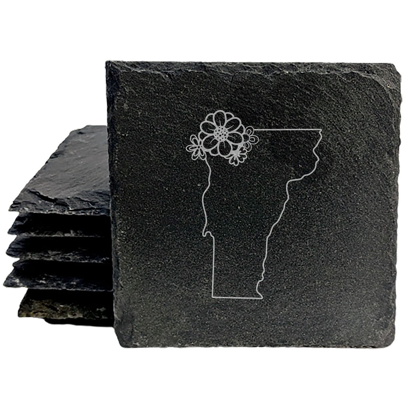 Coasters Set of 4 - Vermont State Outline Design, 4" Round/Square ...