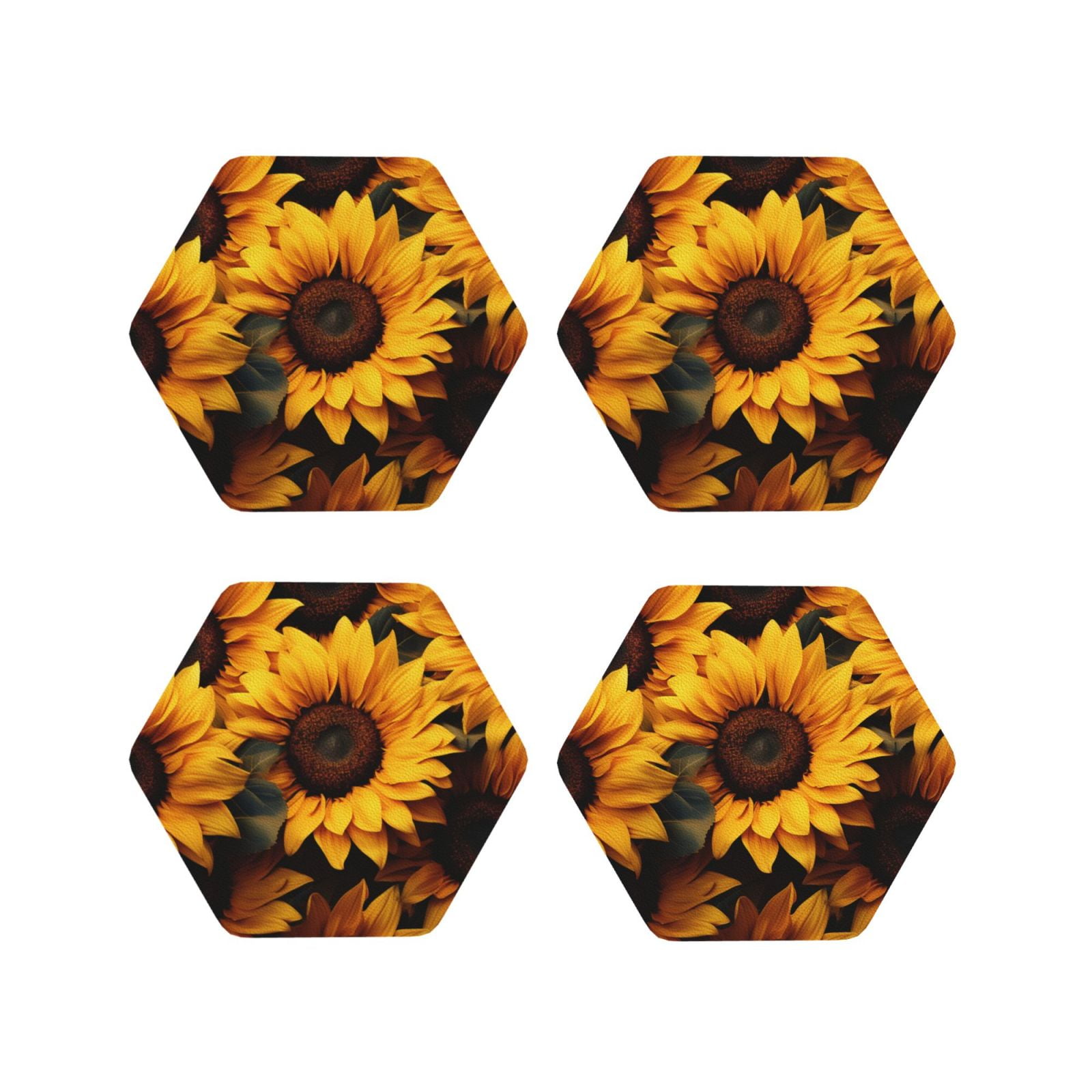 Coasters Set of 4 - Vibrant Sunflower Blooms Drink Coasters for ...