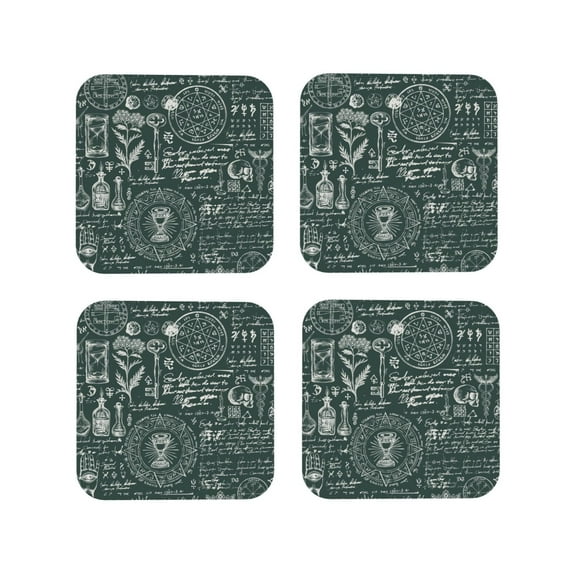 Coasters Set of 4 - Vintage Botanical Sketch Collage Drink Coasters for ...
