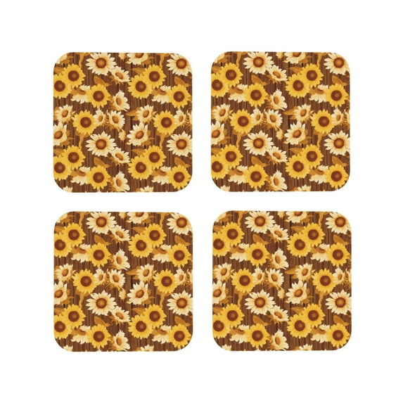 Coasters Set of 4 - Brown Wood Grain Sunflower B Drink Coasters for ...