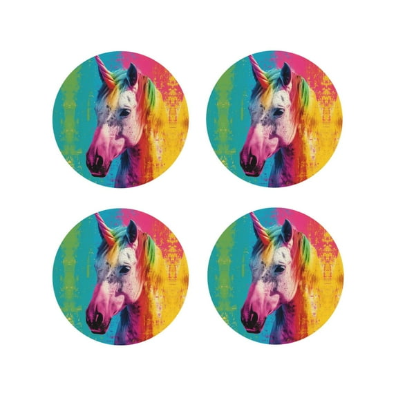 Coasters Set of 4 - Watercolor White Horse Drink Coasters for Tabletop ...