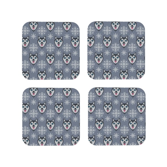 Coasters Set of 4 - Weaving Cute Husky Dog Snowflake Drink Coasters for ...