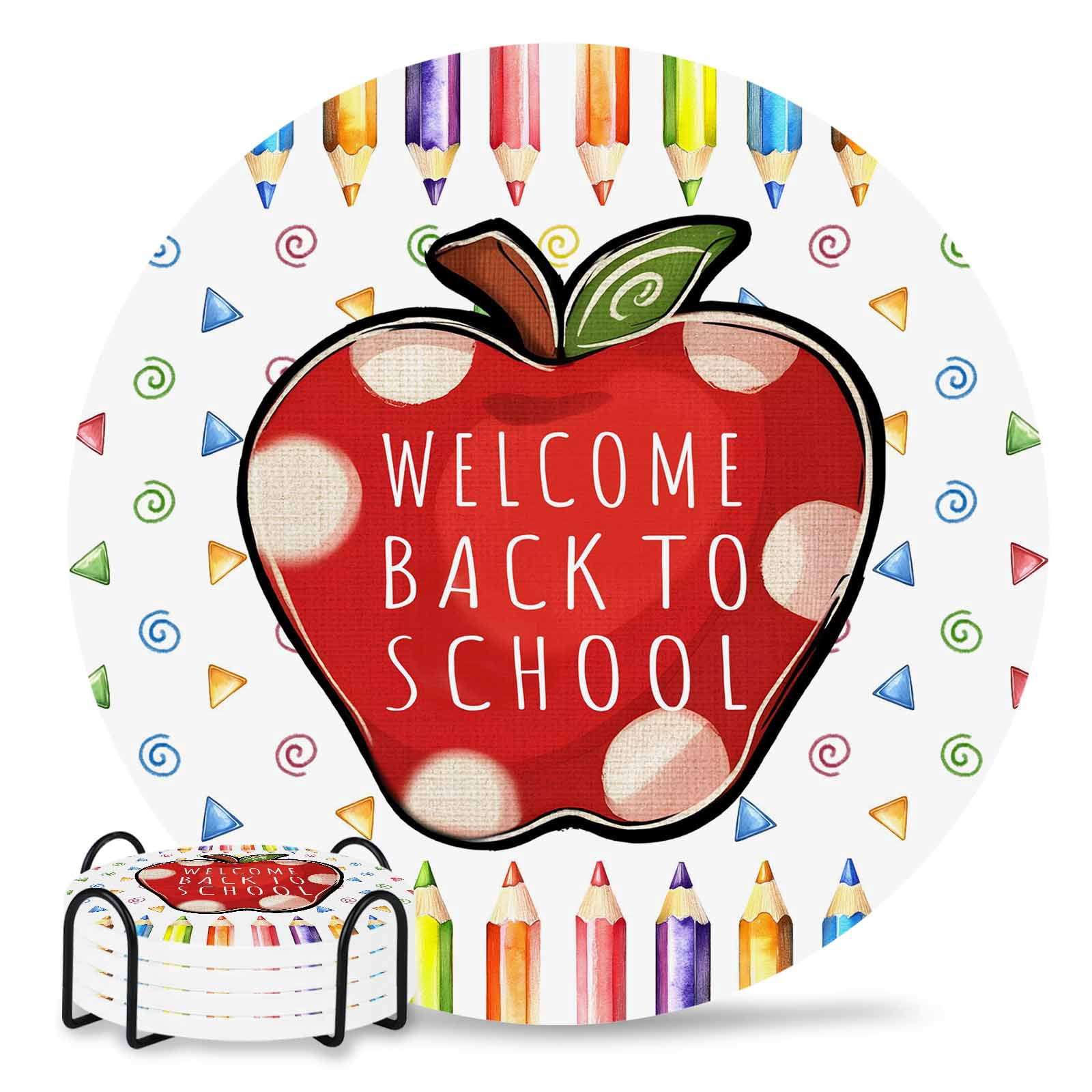 Coasters Set of 4 Welcome Back To School Season Drink Coasters with ...