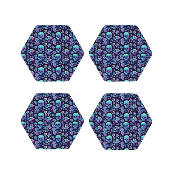 Coasters Set of 4 - blue flower Skull pink Drink Coasters for Tabletop ...