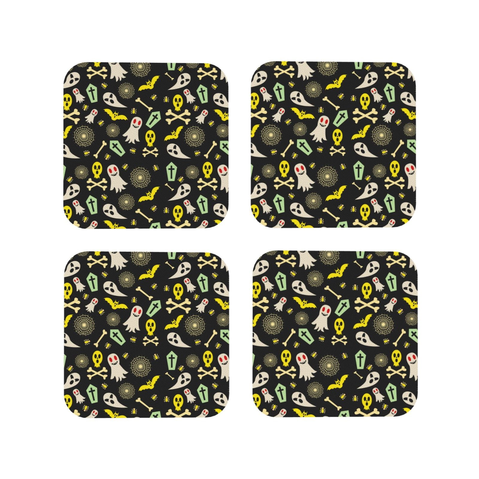 Coasters Set of 4 - cartoon Skull spider web Drink Coasters for ...