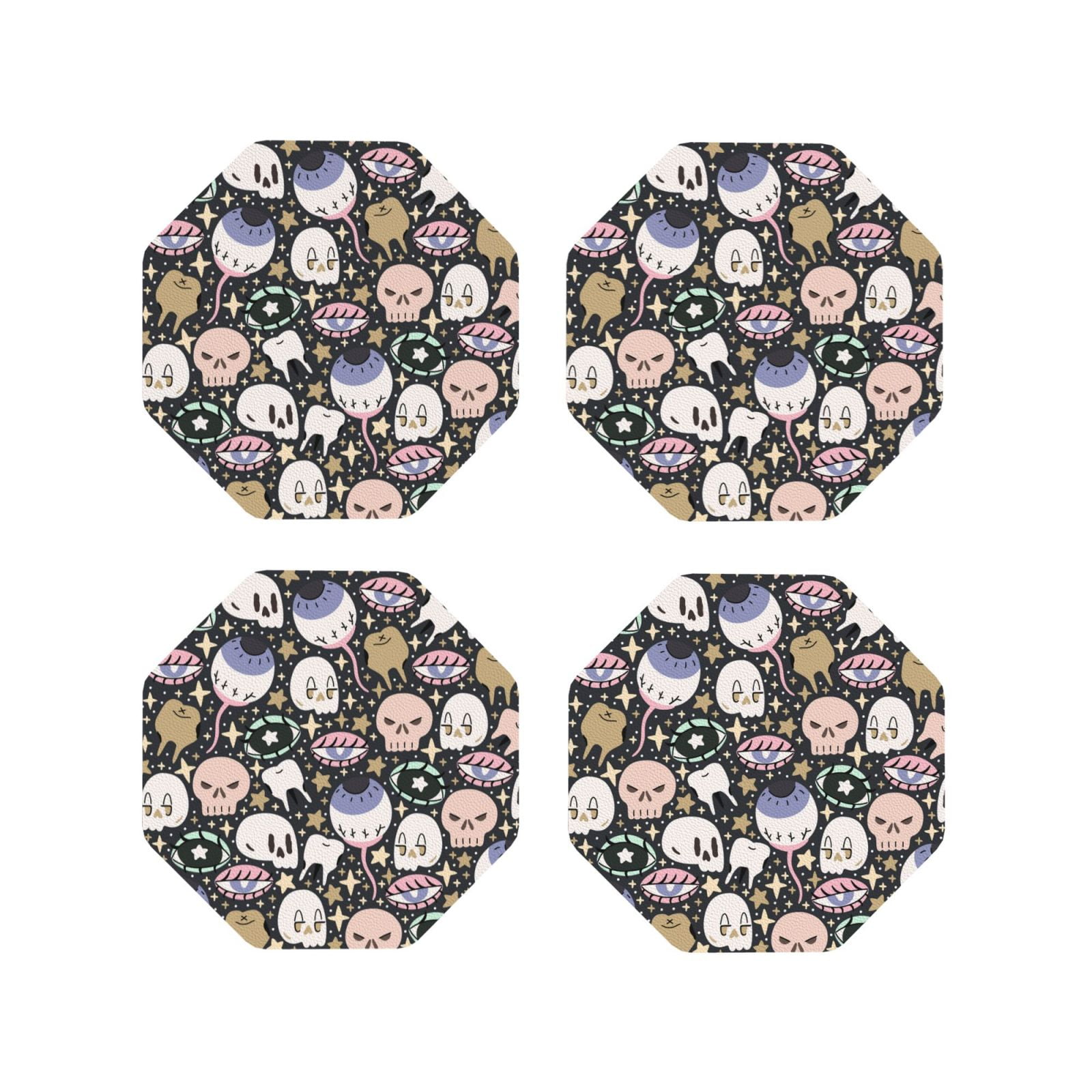 Coasters Set of 4 - cartoon cute Skull star Drink Coasters for Tabletop ...