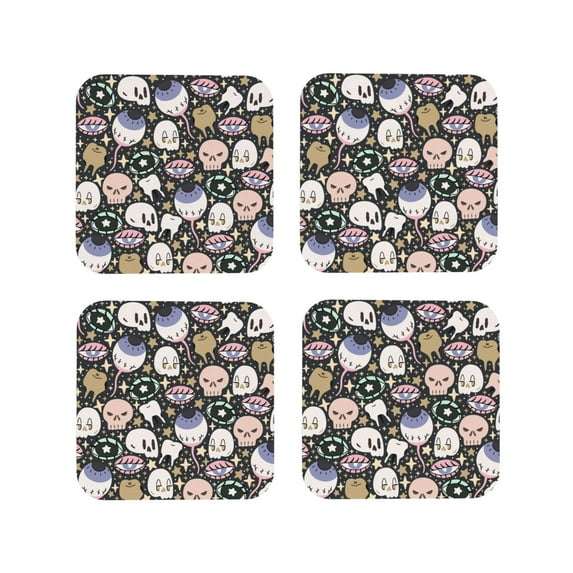 Coasters Set of 4 - cartoon cute Skull star Drink Coasters for Tabletop ...