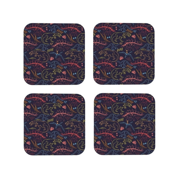 Coasters Set of 4 - colorful Dinosaur cartoon Drink Coasters for ...