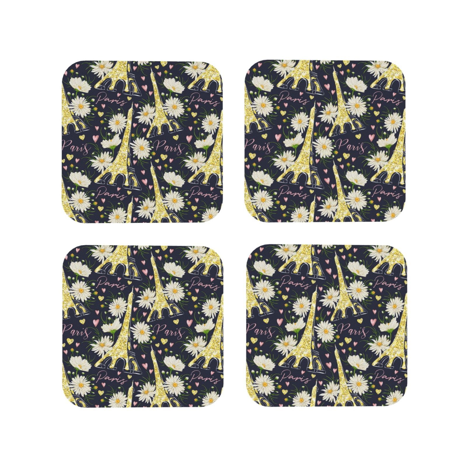 Coasters Set of 4 - glod Eiffel Tower daisy Drink Coasters for Tabletop ...