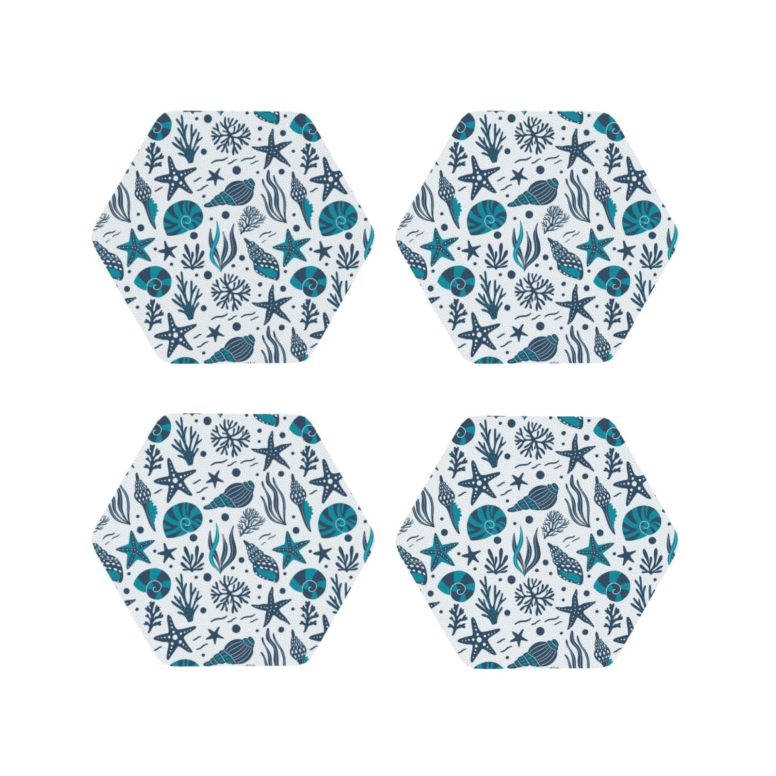 Coasters Set of 4 - seashells starfish corals seaweeds Drink Coasters ...