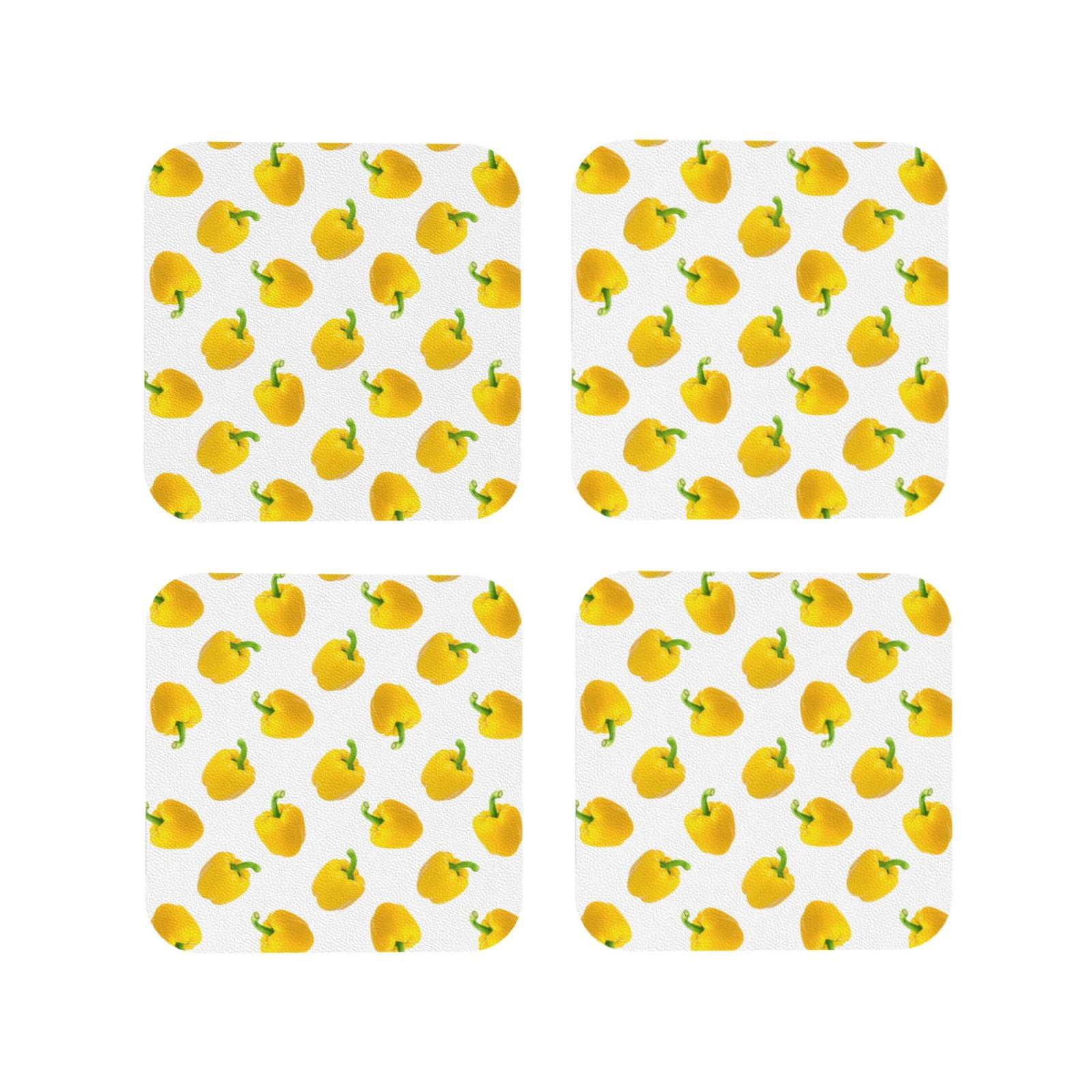 Coasters Set of 4 - yellow Bell Pepper Print Drink Coasters for ...