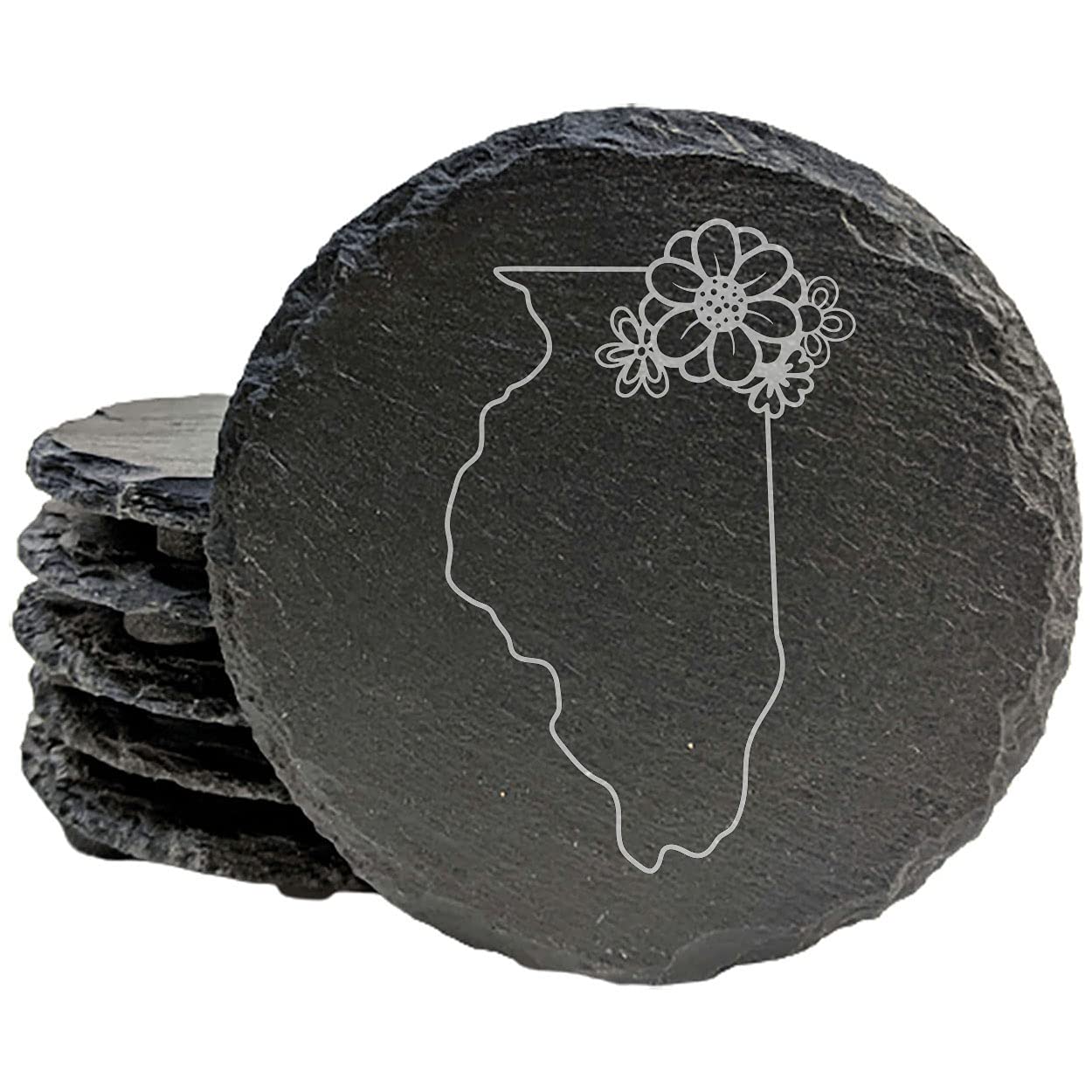 Coasters Set of 5 - Illinois State Outline Design with Flower - Perfect ...