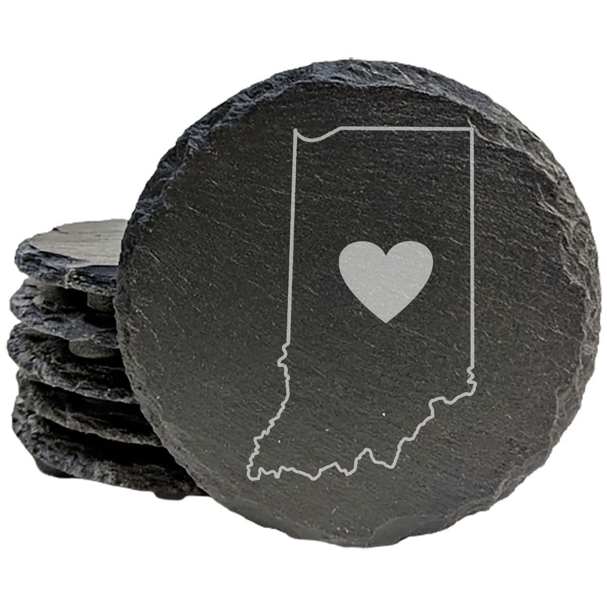 Coasters Set of 5, Indiana Heart Design, 4" Round, Natural Chipped Edge ...