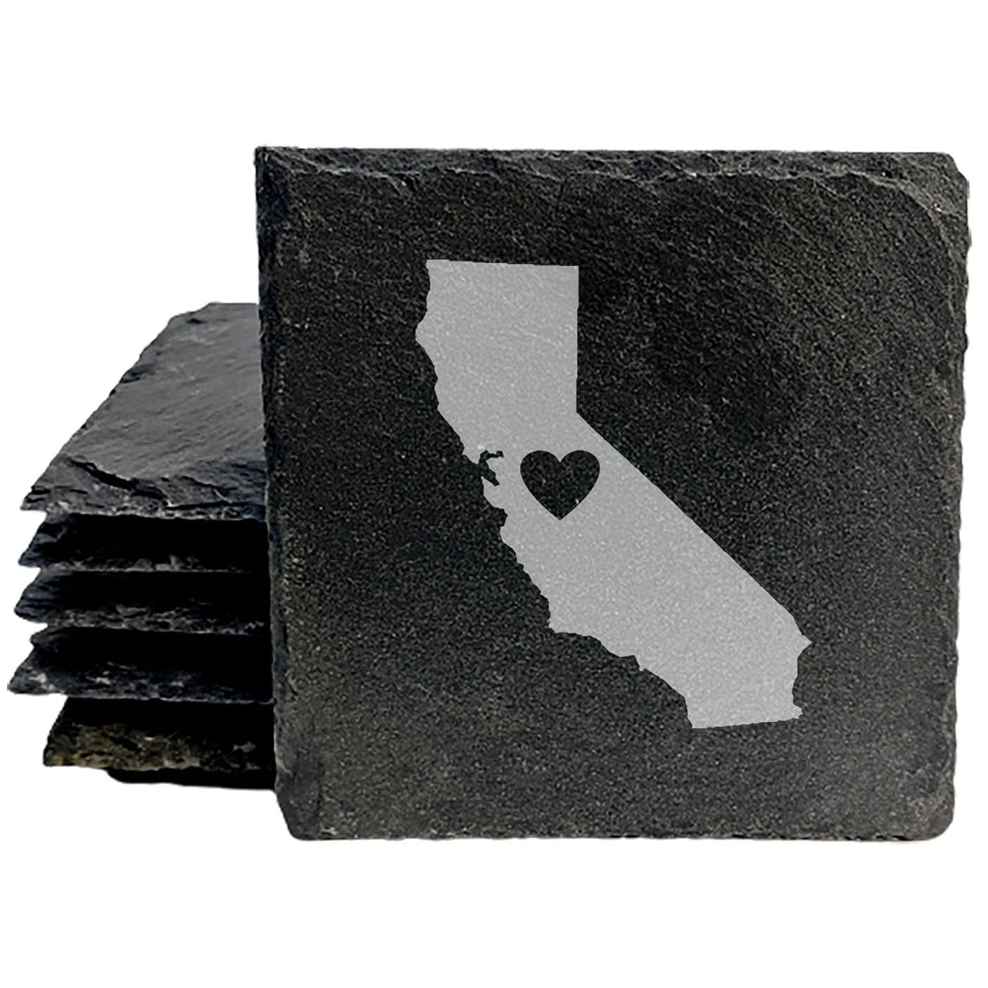 Coasters Set of 5, Laser Etched California Design, Heart Center, 4 ...