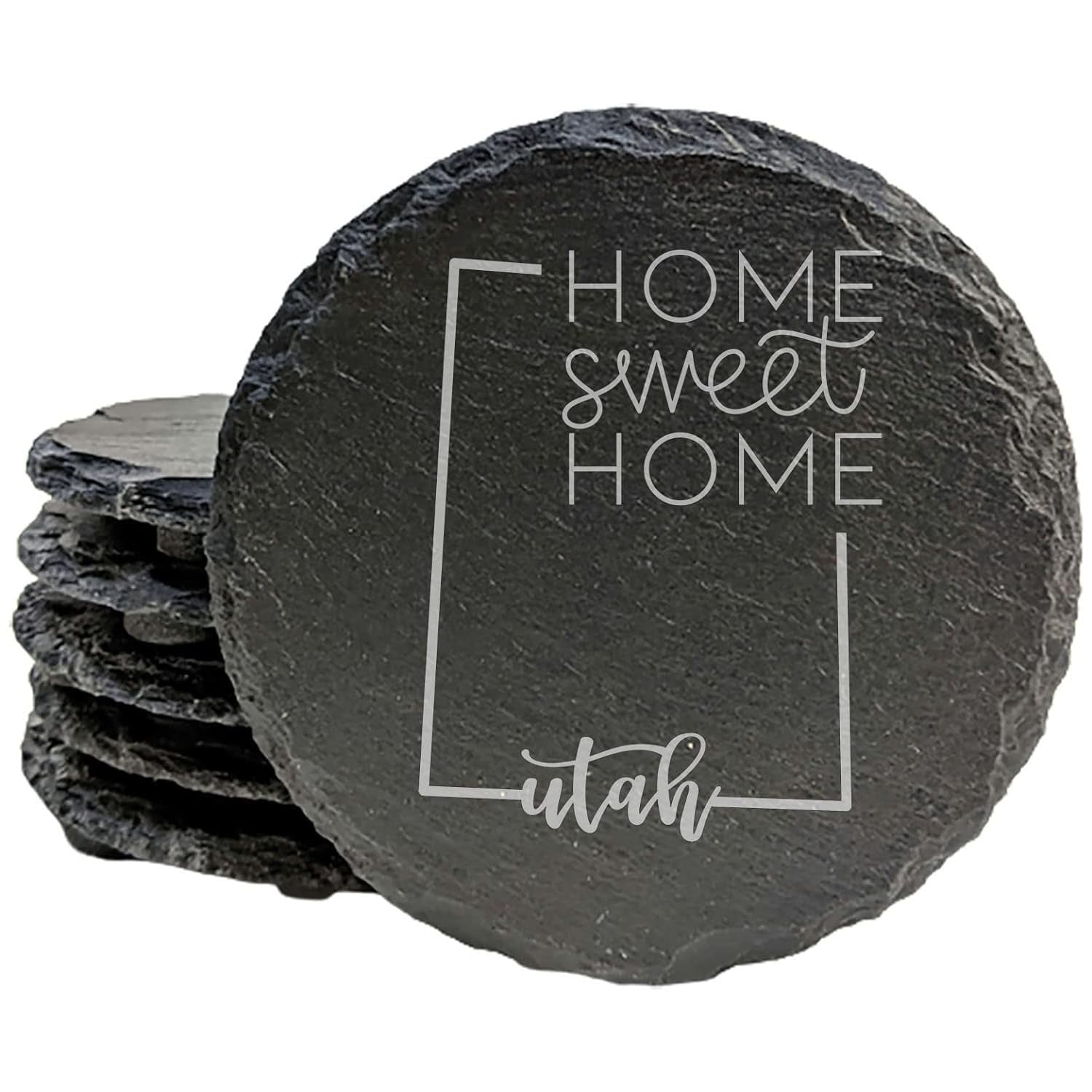 Coasters Set of 5 - Laser Etched Utah Design 'Home Sweet Home ...