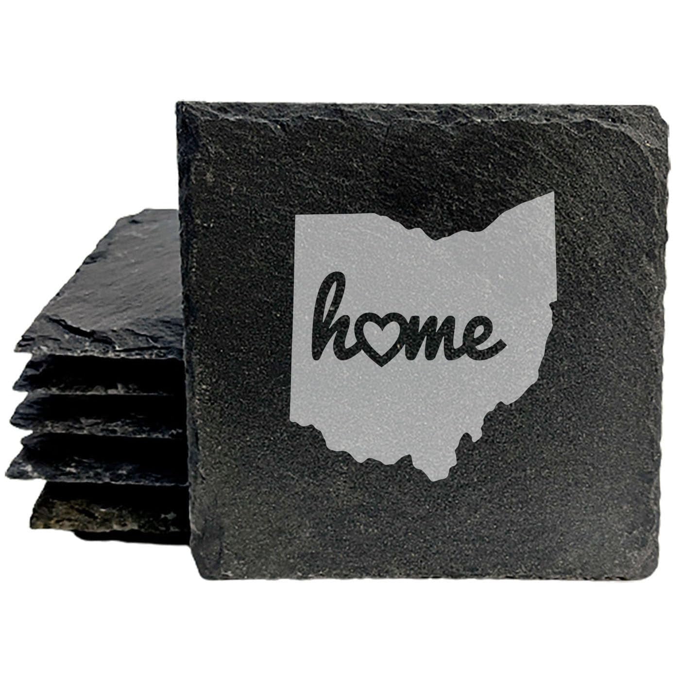 Coasters Set of 5 - Ohio 'Home' Design, Heart Detail, 4" Square ...