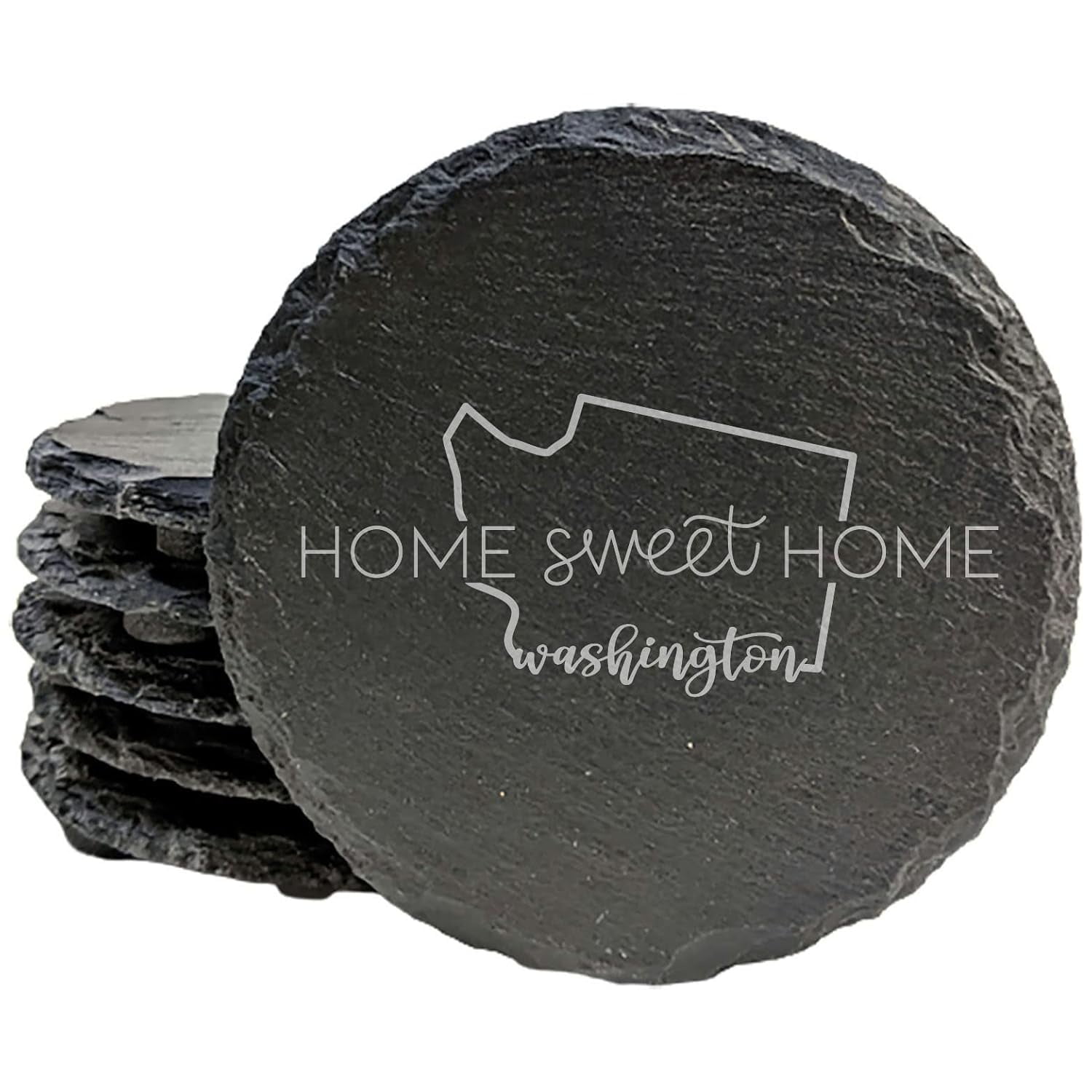 Coasters Set of 5, Round 4" with 'Home Sweet Home' Washington Design ...