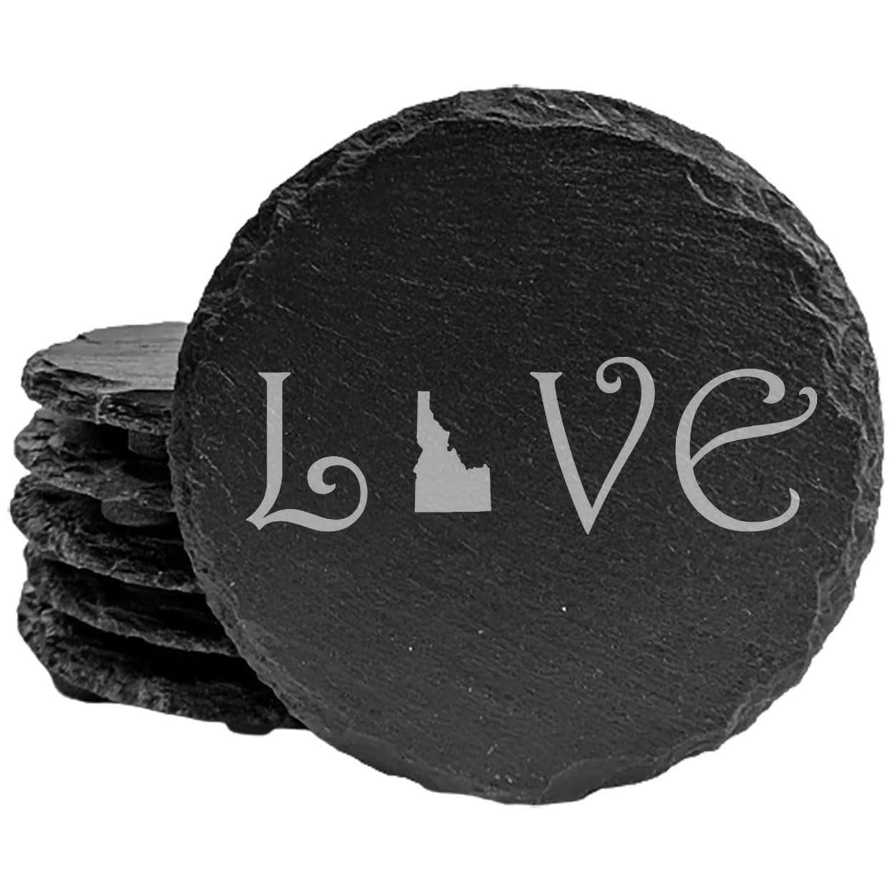 Coasters Set of 5, Round 4" with 'LOVE' Idaho Design, Perfect for ...