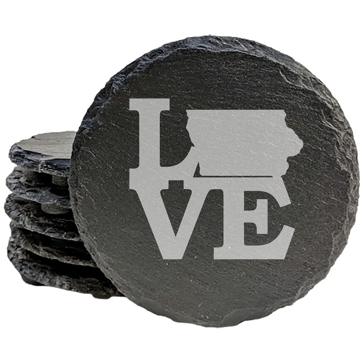 Coasters Set of 5, Round 4" with 'LOVE' Iowa Design, Perfect for ...