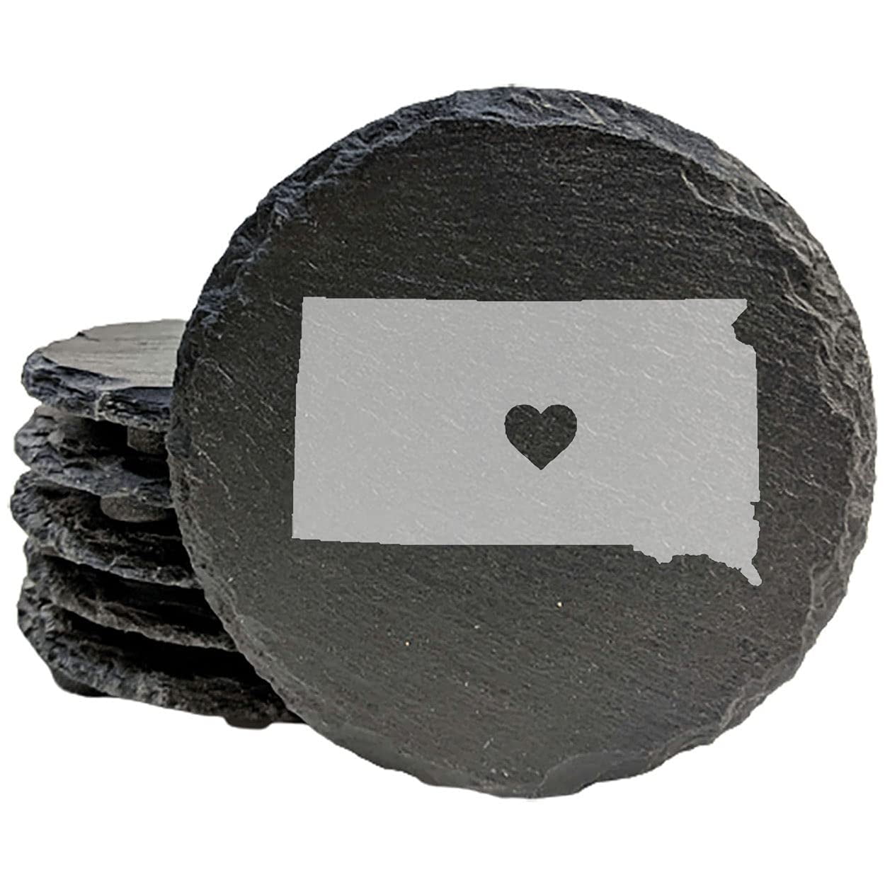 Coasters Set of 5, Round 4" with South Dakota Heart Design, Perfect for ...