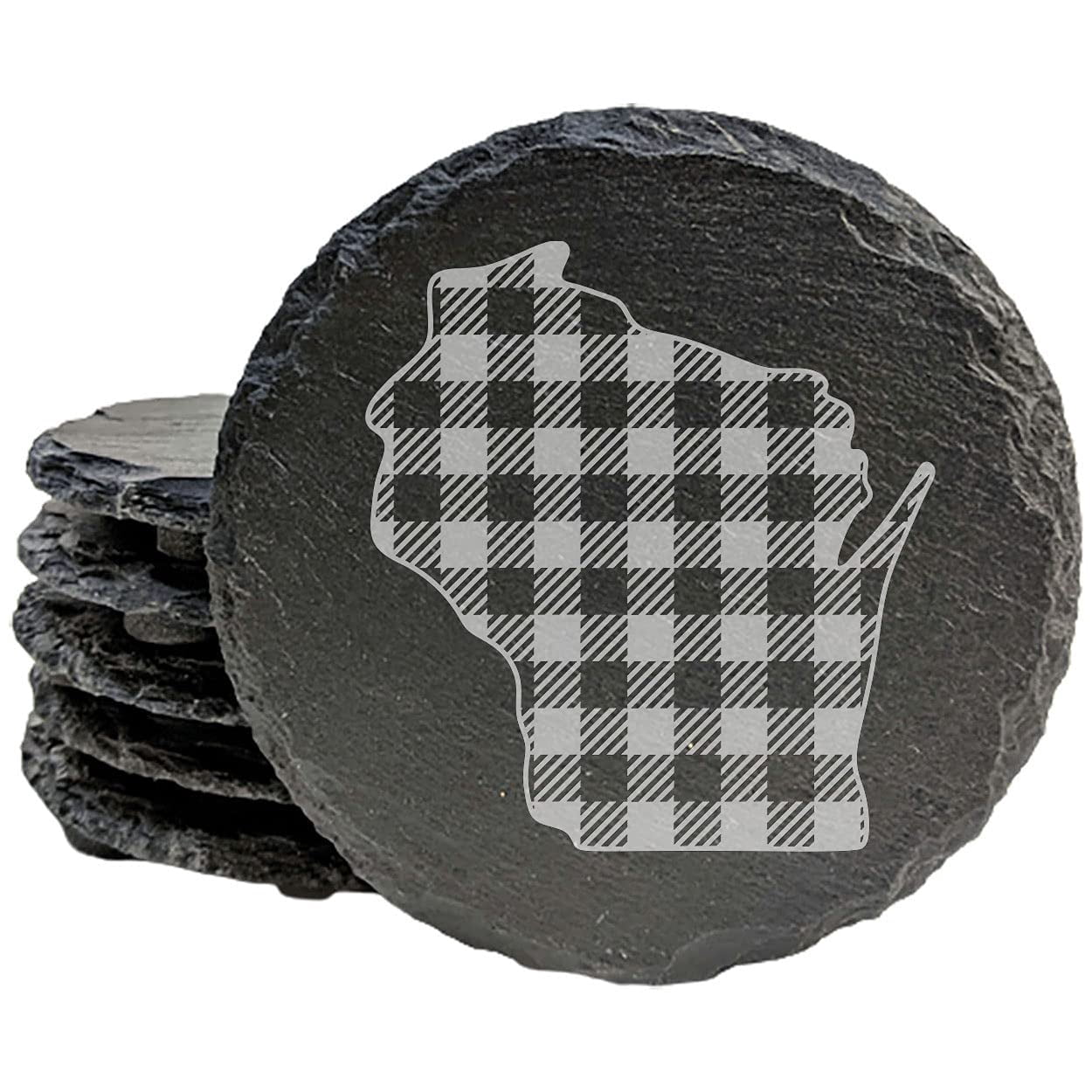 Coasters Set of 5, Round 4" with Wisconsin Plaid Design, Perfect for ...