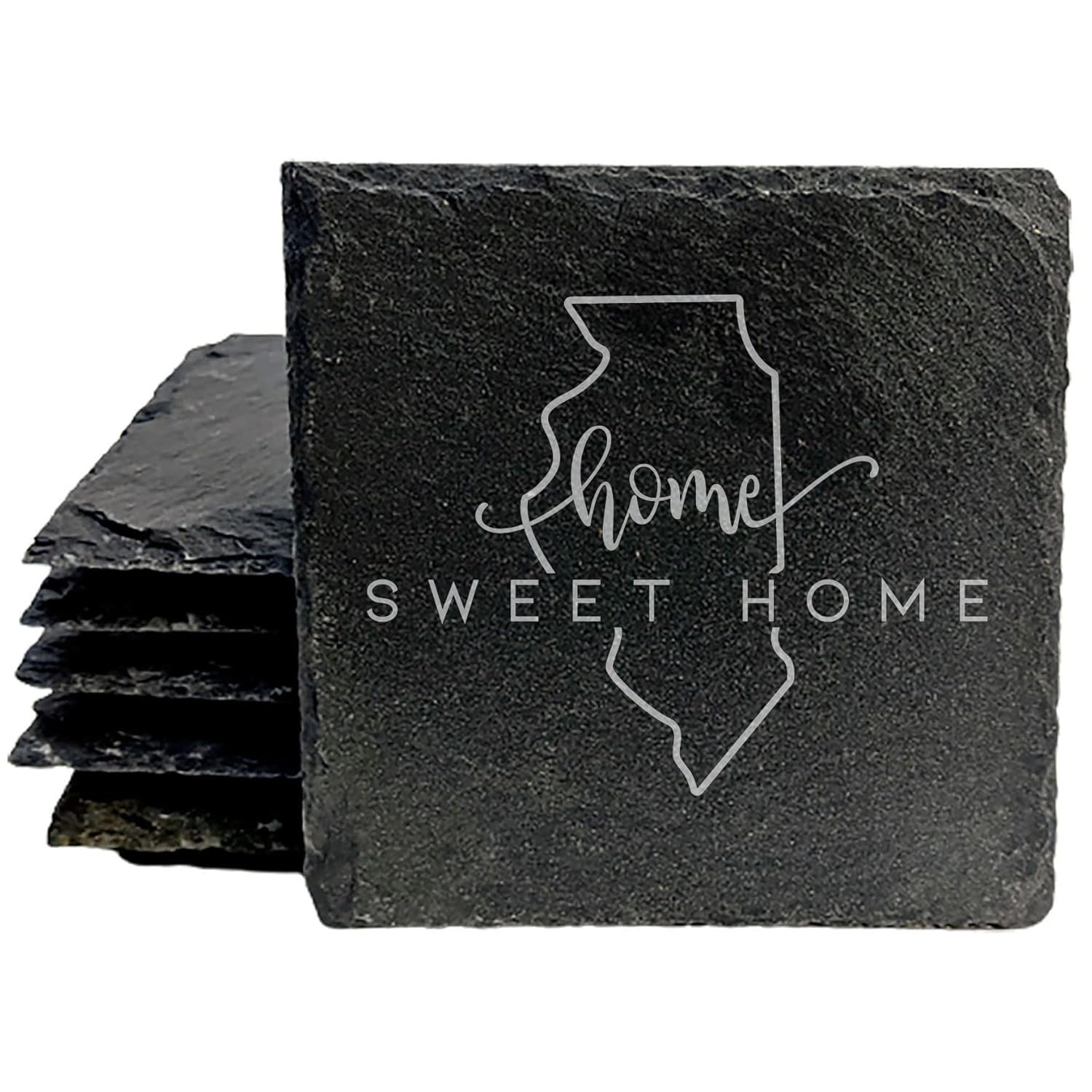 Coasters Set of 5, Square 4" with 'Home Sweet Home' Illinois Design, Perfect for Holidays ...