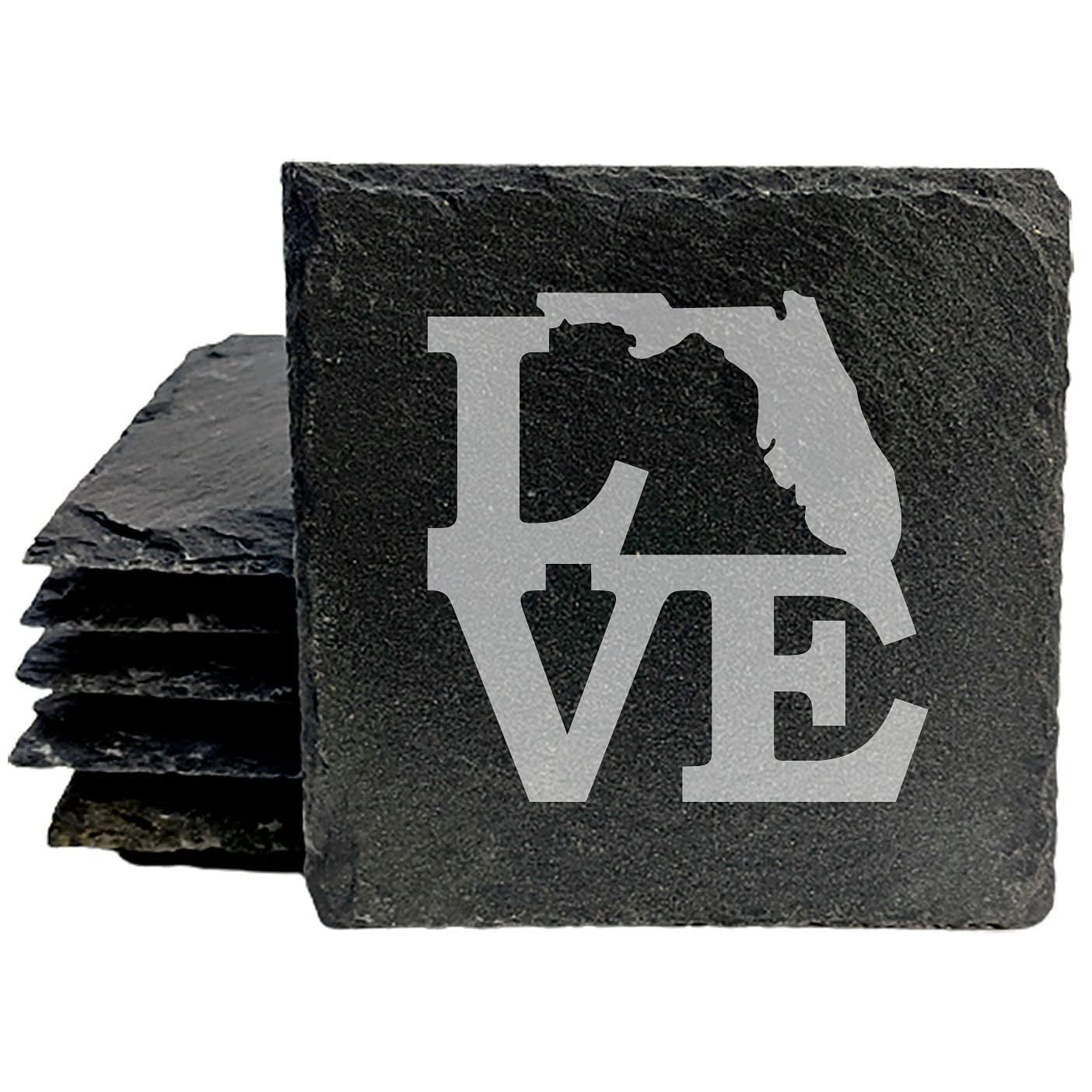 Coasters Set of 5, Square 4" with 'LOVE' Florida Design, Perfect for ...