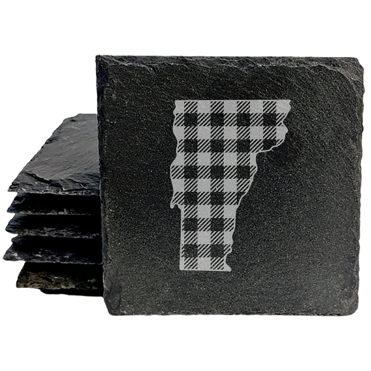 Coasters Set of 5, Vermont Plaid Design, 4" Square, Natural Chipped ...