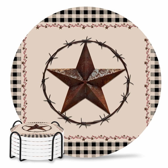 Coasters Set of 6 Barn Star Farmhouse Drink Coasters with Holder ...
